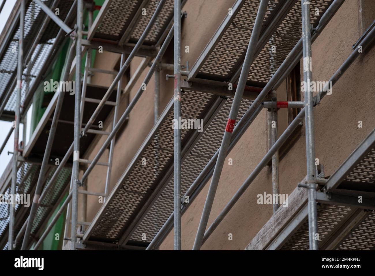 Construction and repair of the house.Scaffolding close-up. Preparatory ...