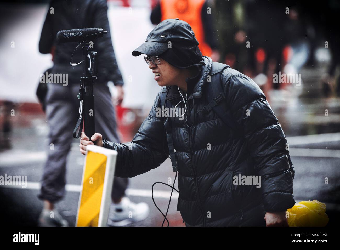 A man live streaming a freedom protest in Melbourne Stock Photo - Alamy