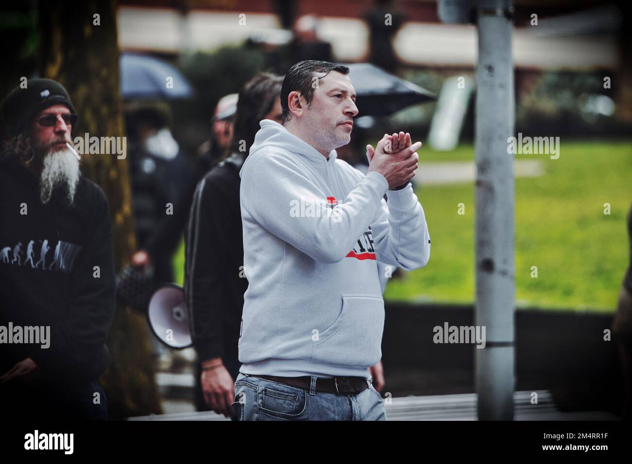 A man marching in a freedom protest in Melbourne Stock Photo - Alamy