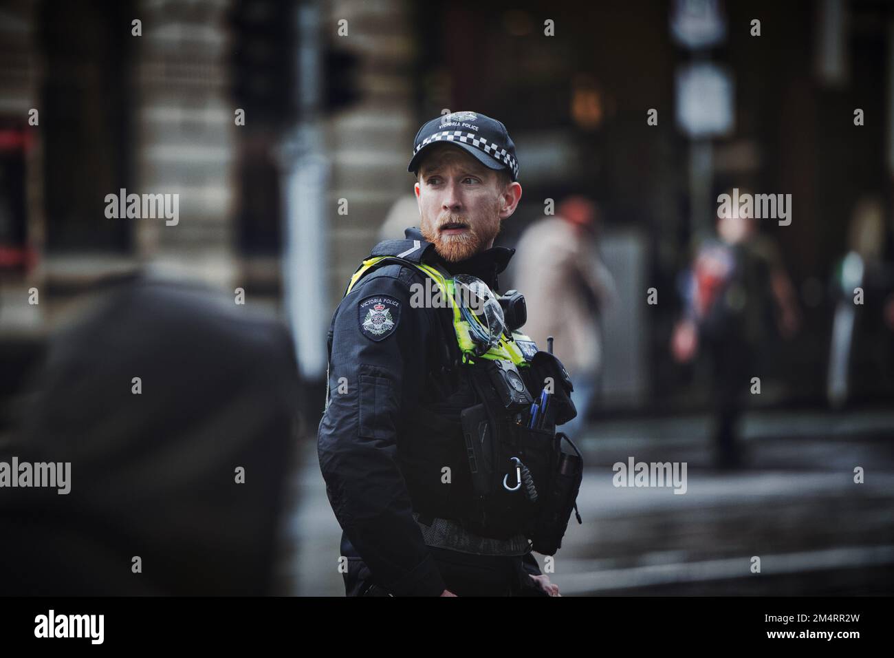 A Victoria Police in a Freedom protest in Melbourne Stock Photo - Alamy