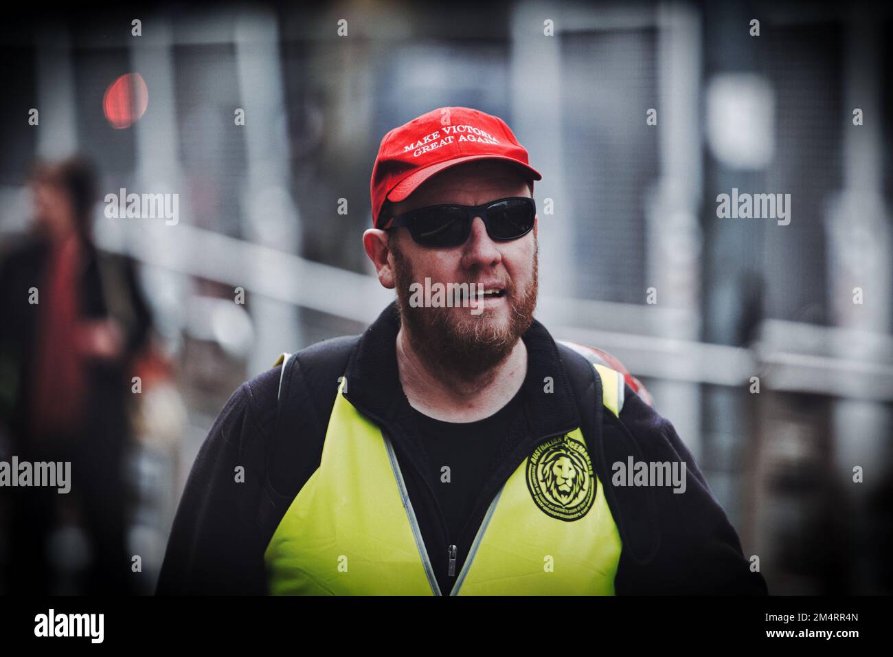 A man marching in a freedom protest in Melbourne Stock Photo - Alamy