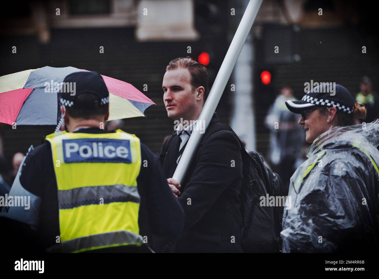A man marching in a freedom protest in Melbourne Stock Photo - Alamy