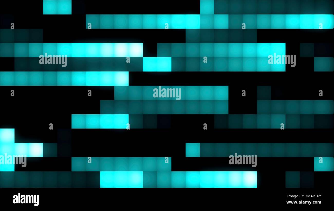 Abstract retro tetris snake game on a black screen. Motion. Turquoise ...