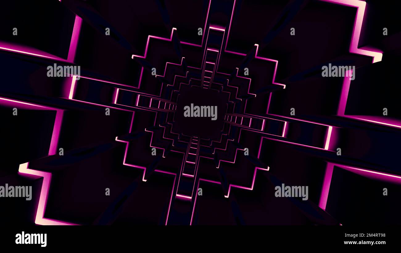 Rotating square tunnel with flashing end. Design. Geometric square tunnel with lines. Lines and ...