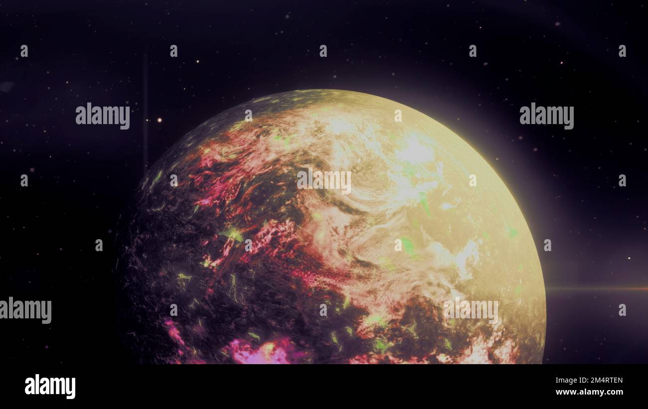 A bright view of space . Motion . A beautiful planet rotates in an ...