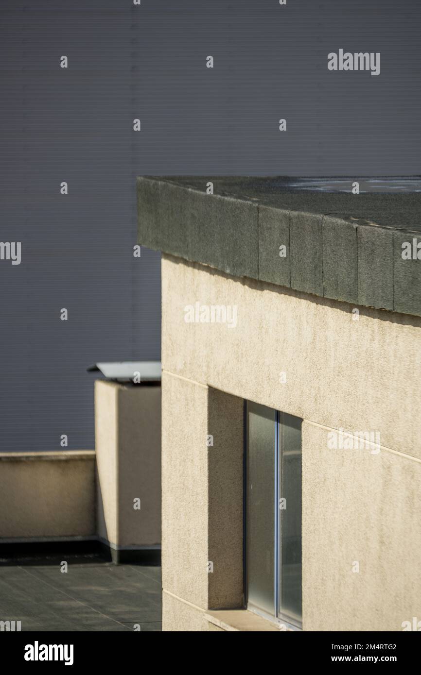 Roof of a building with asphalt cloth covering the flat surfaces Stock ...