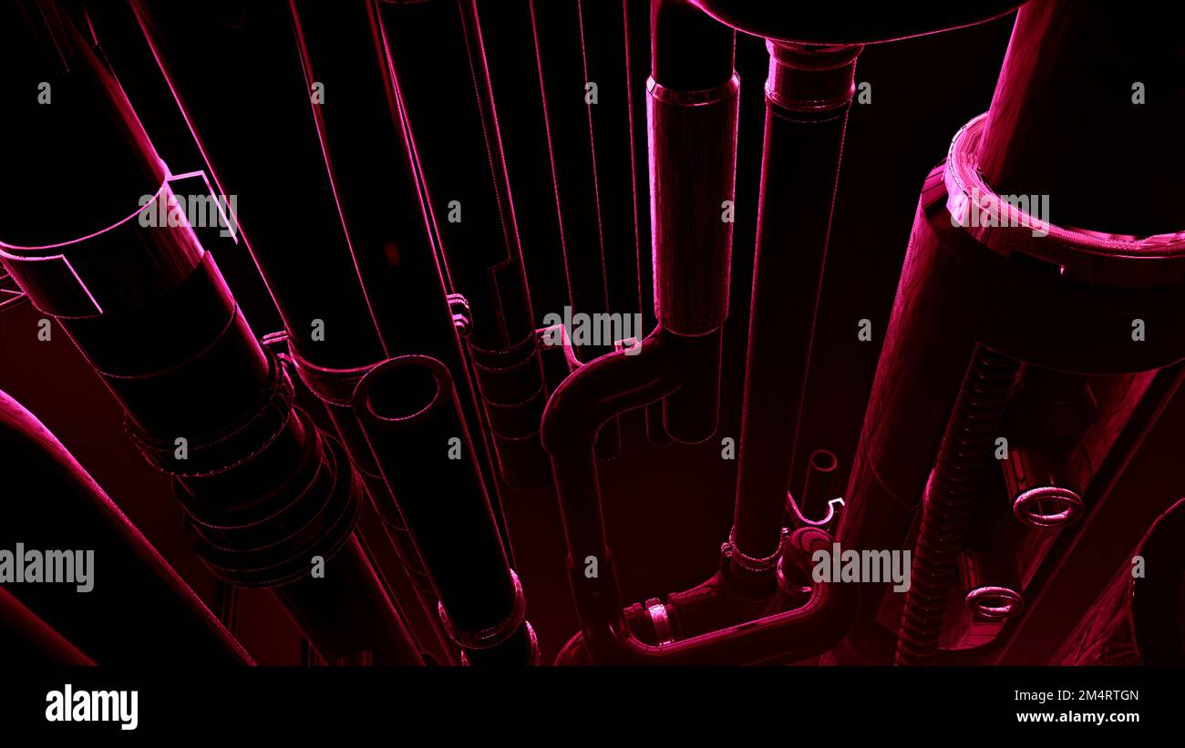Pink background. Motion.Multicolored pipes in animations illuminated by ...