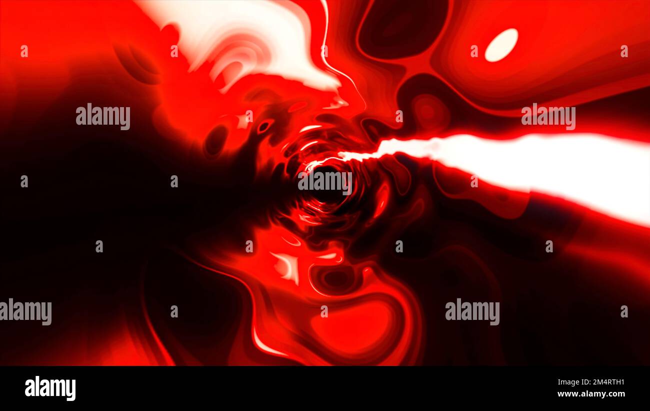 Red and green thick liquid. Motion.Neon shiny spots in the tunnels ...
