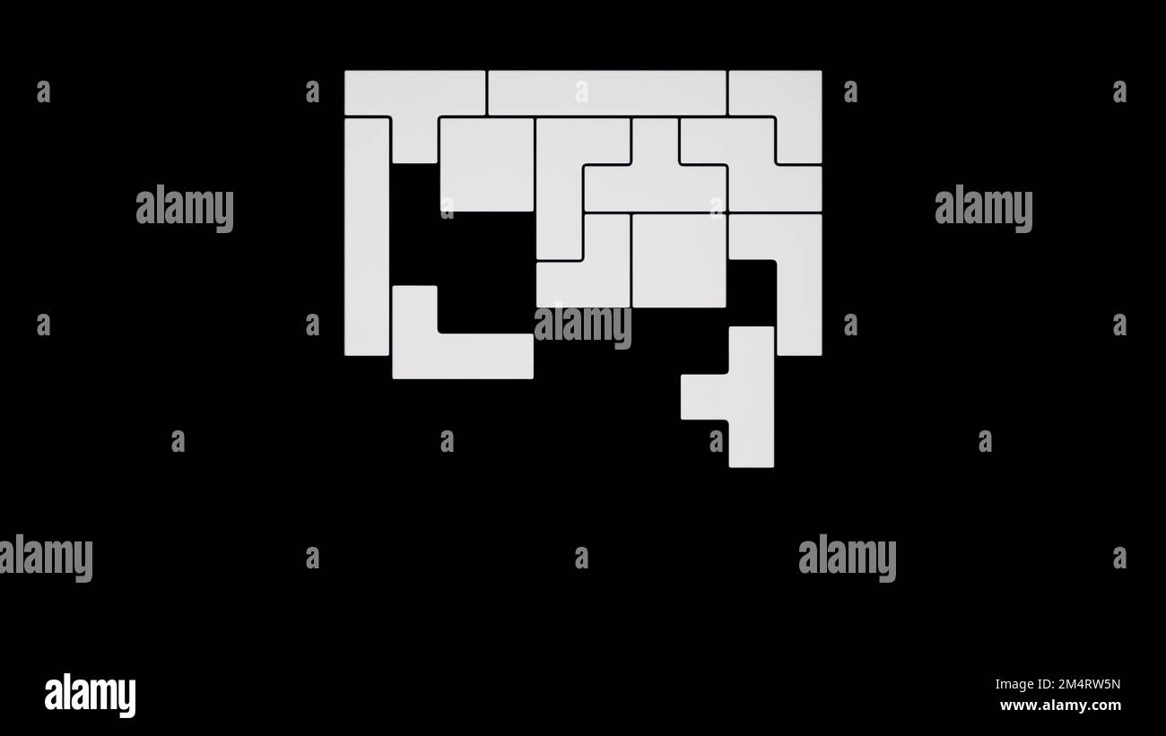 Tetris animation on black background. Design. Abstract monochrome retro ...