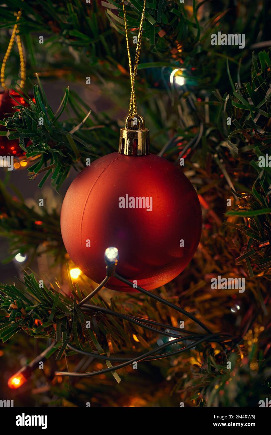 Christmas balls on the Christmas trees, round shape Stock Photo - Alamy