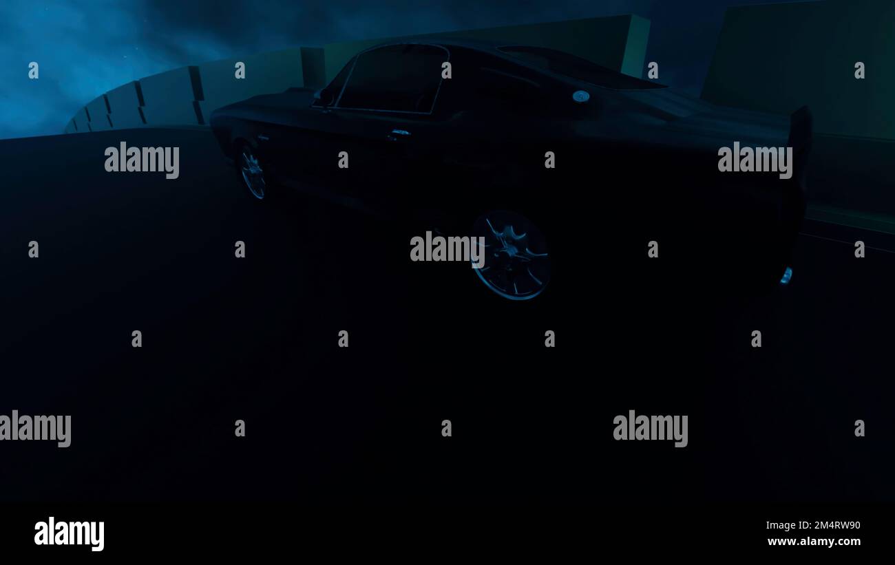 Abstract dark street and driving passenger car. Design. Beautiful car ...