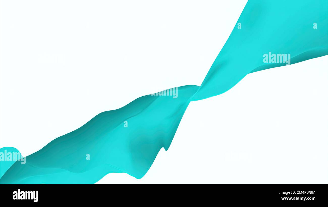 Contrasting bright turquoise color silk fabric on a white background ...