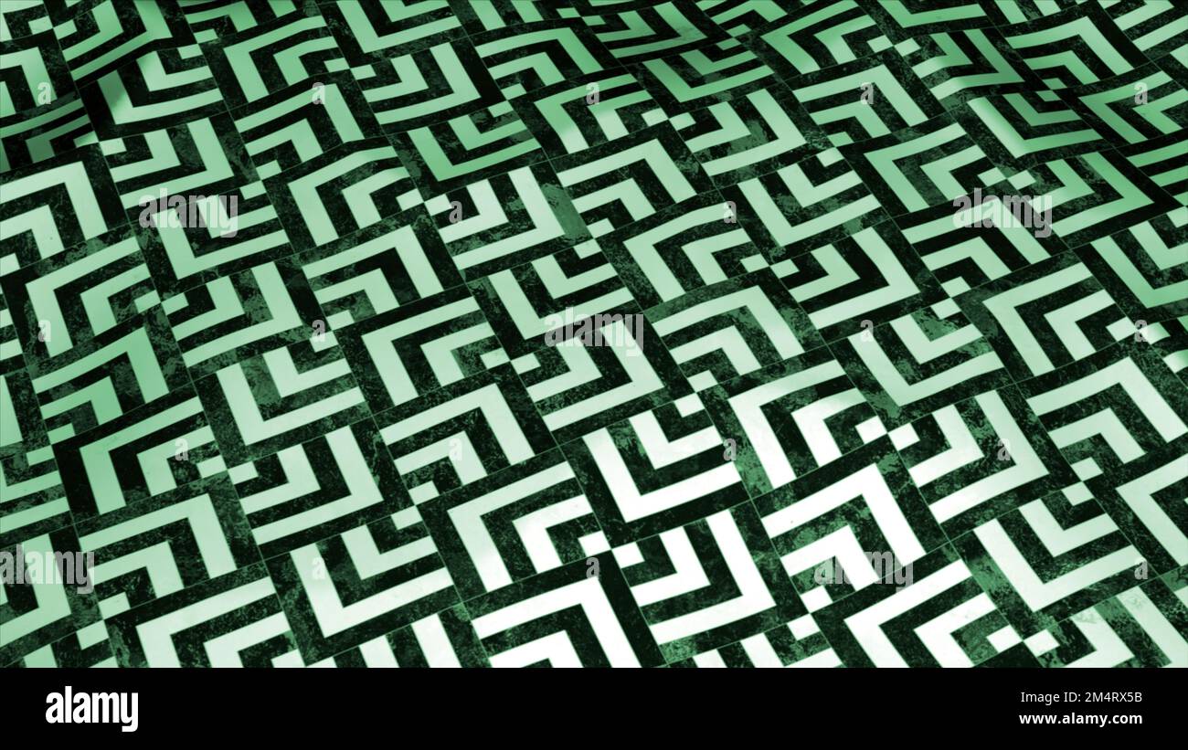 Animated white fabric with the pattern of tangled square silhouettes ...