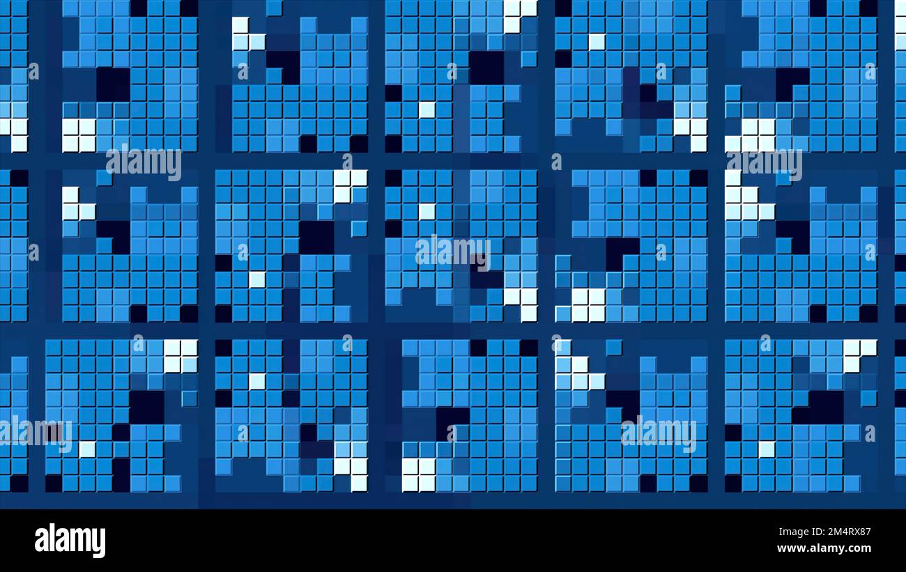 Mosaic with many little colorful square pieces. Motion. Transforming ...