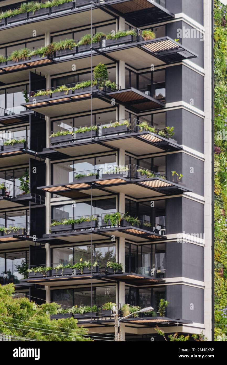 A vertical shot of a modern building with beautifully designed ...