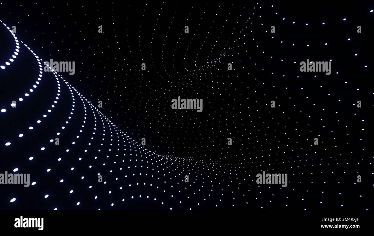 3D space with curving flow of dots. Design. Futuristic space with ...