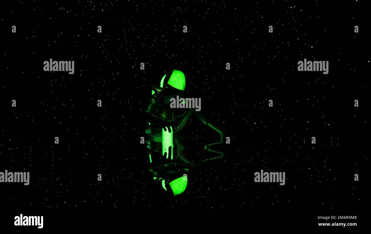 Futuristic 3D device glows in dark. Design. Frightening glowing object ...