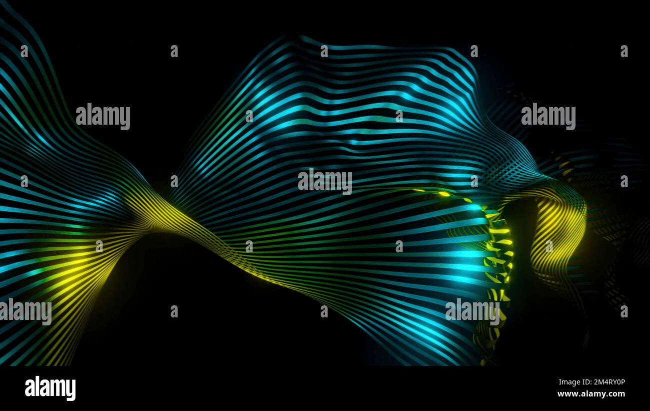 Wavy fabric stripes move in space. Design. Beautiful curved strip moves ...