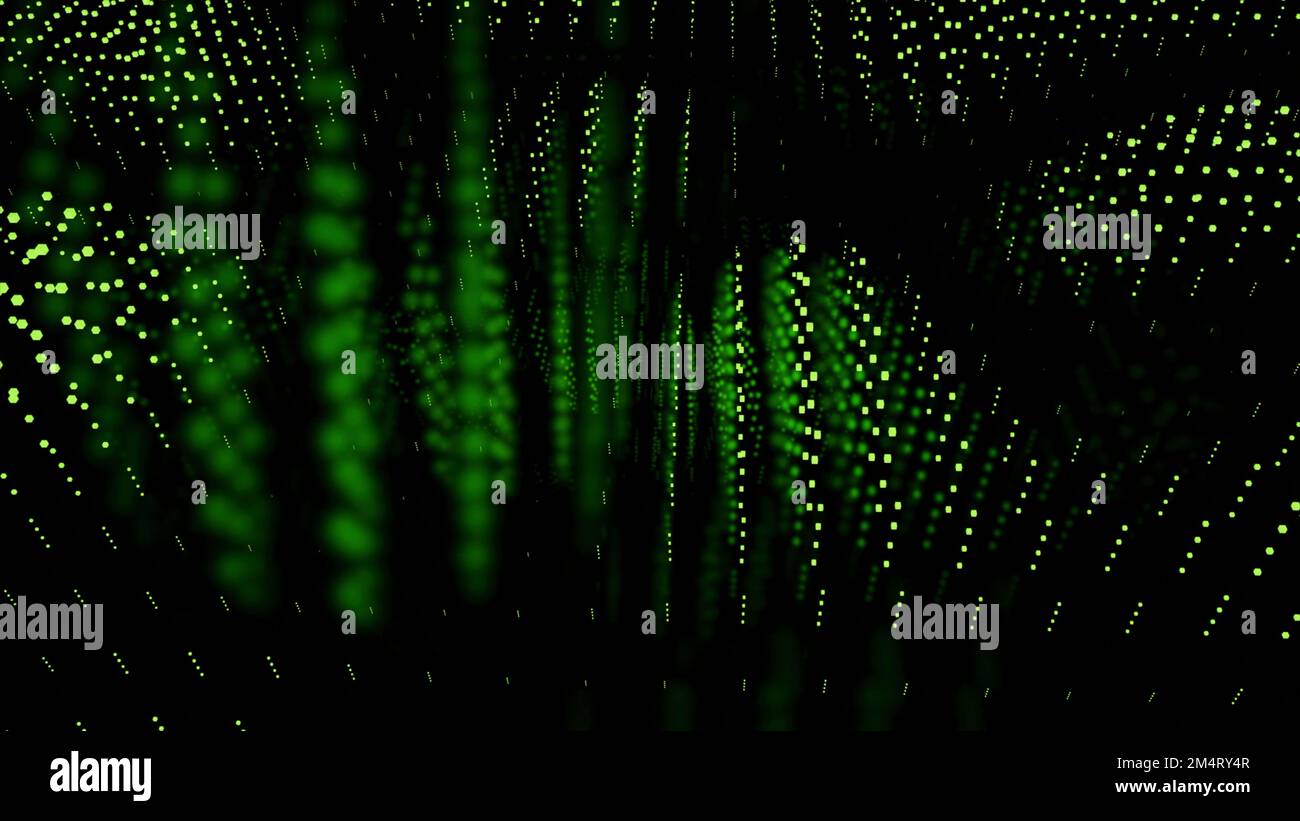 Hypnotic particle flows with light effect. Design. Luminous particles ...