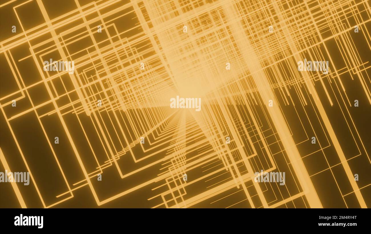 Animation with rotating square tunnel. Design. Neon linear squares in rotating tunnel. Beautiful ...