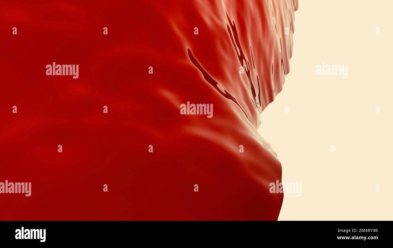 Red fabric moves in waves. Design. Fabric with wavy ripples moves on ...