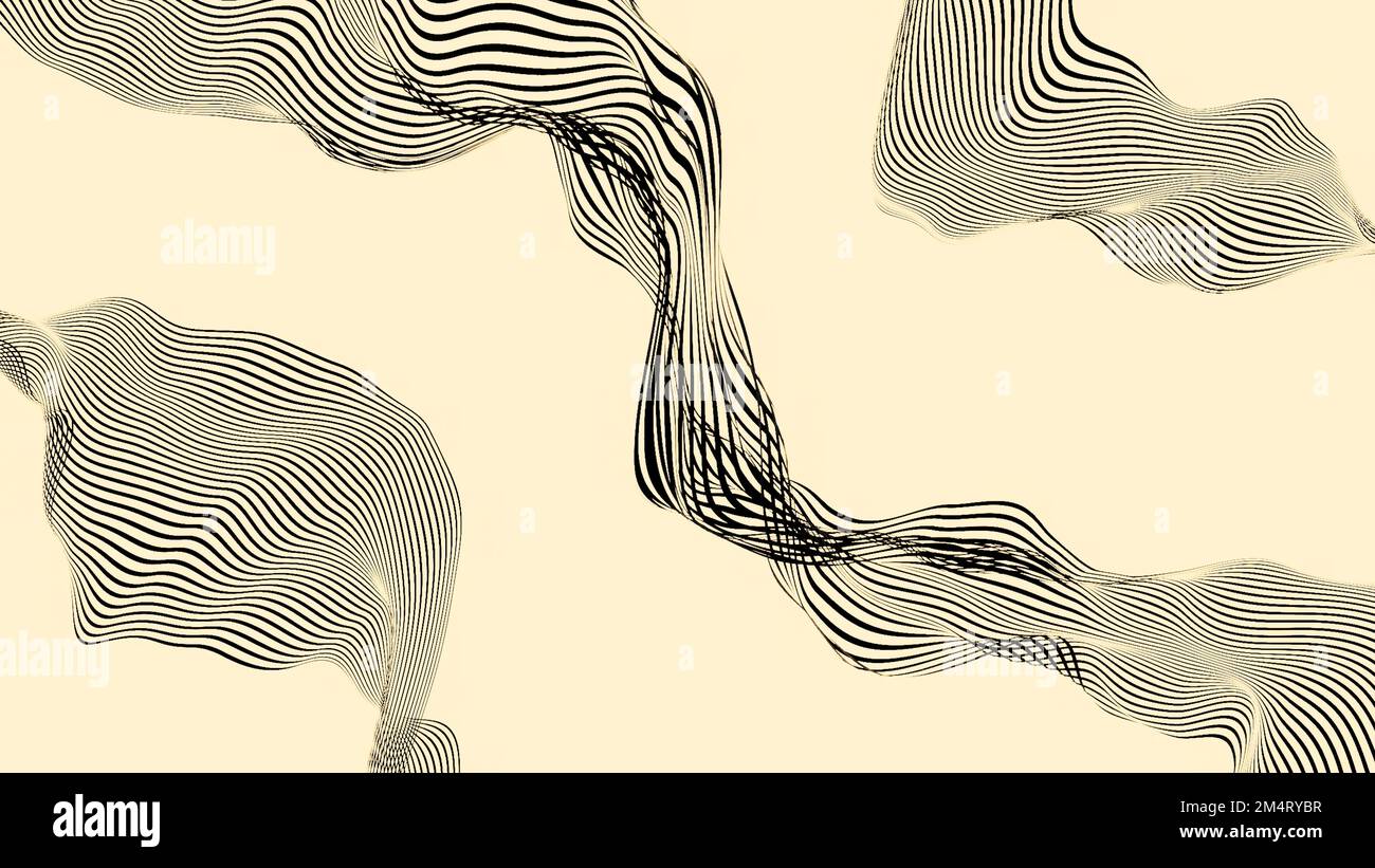 Animation with 3d stripes of wavy lines. Design. Curved lines move in ...