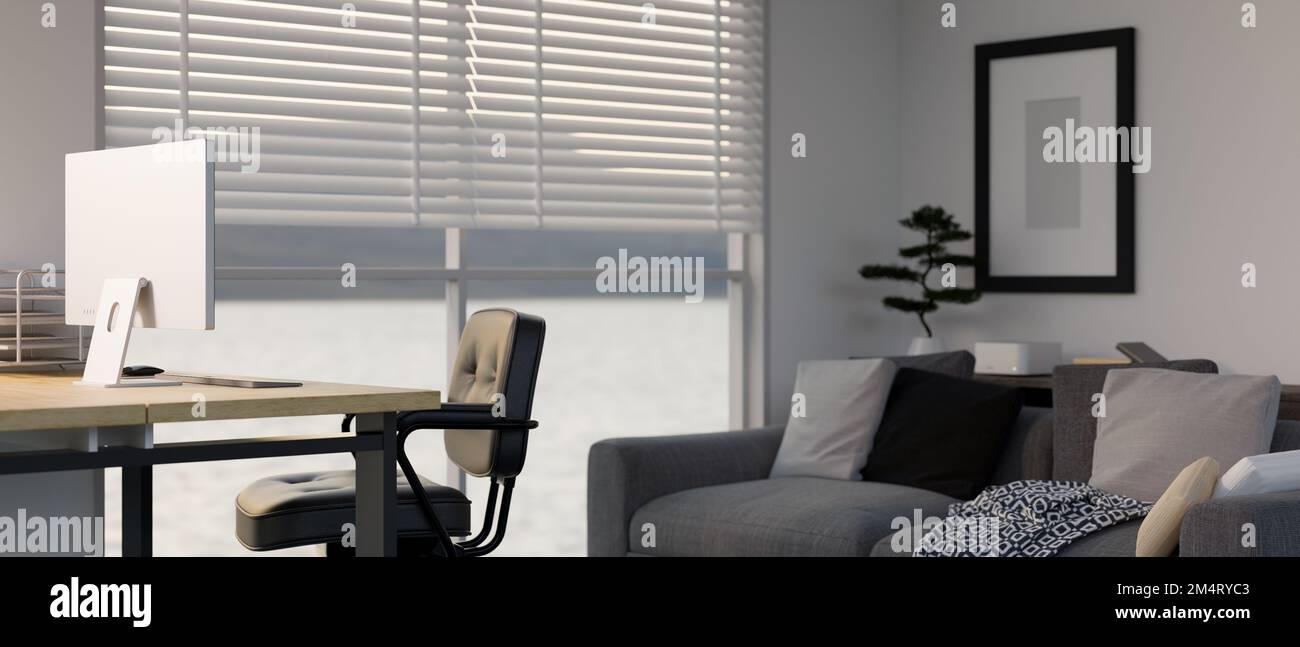 Modern private office or home office interior design with computer desk ...