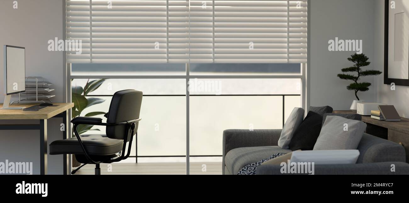 Modern private office or home office interior design with PC computer ...