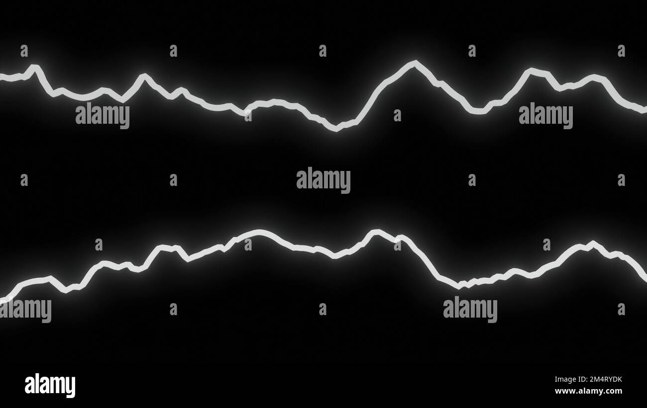 Glowing lines vibrate and move in waves on black background. Design ...