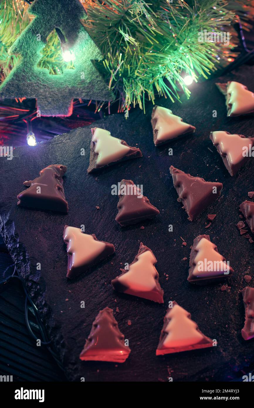 Christmas tree shaped chocolate pieces Stock Photo - Alamy