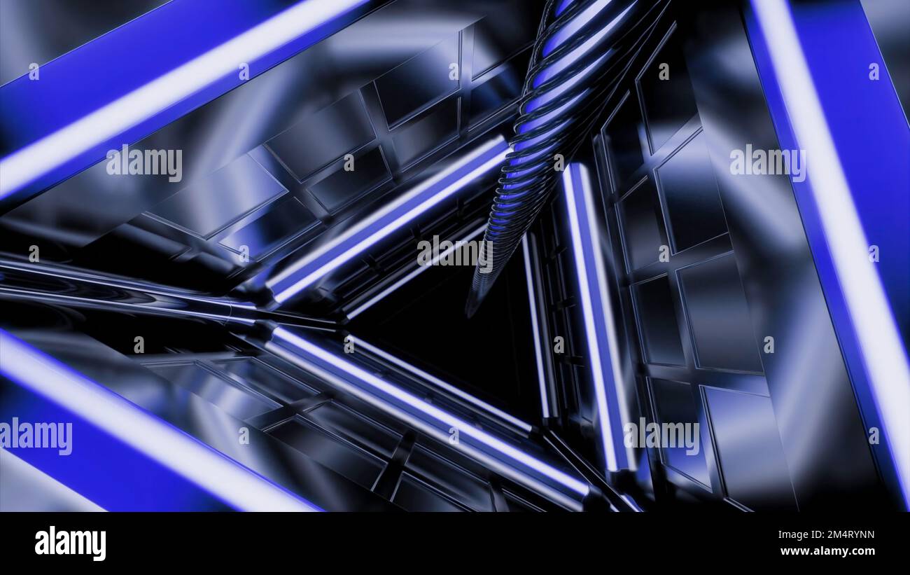 Triangular 3d tunnel with metal walls. Design. Rotating 3d tunnel with ...