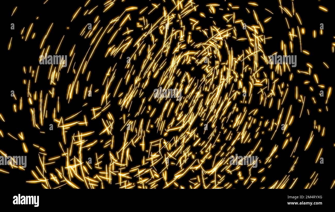 Vortex flow with neon dots. Design. Laser dots and beams move in stream ...