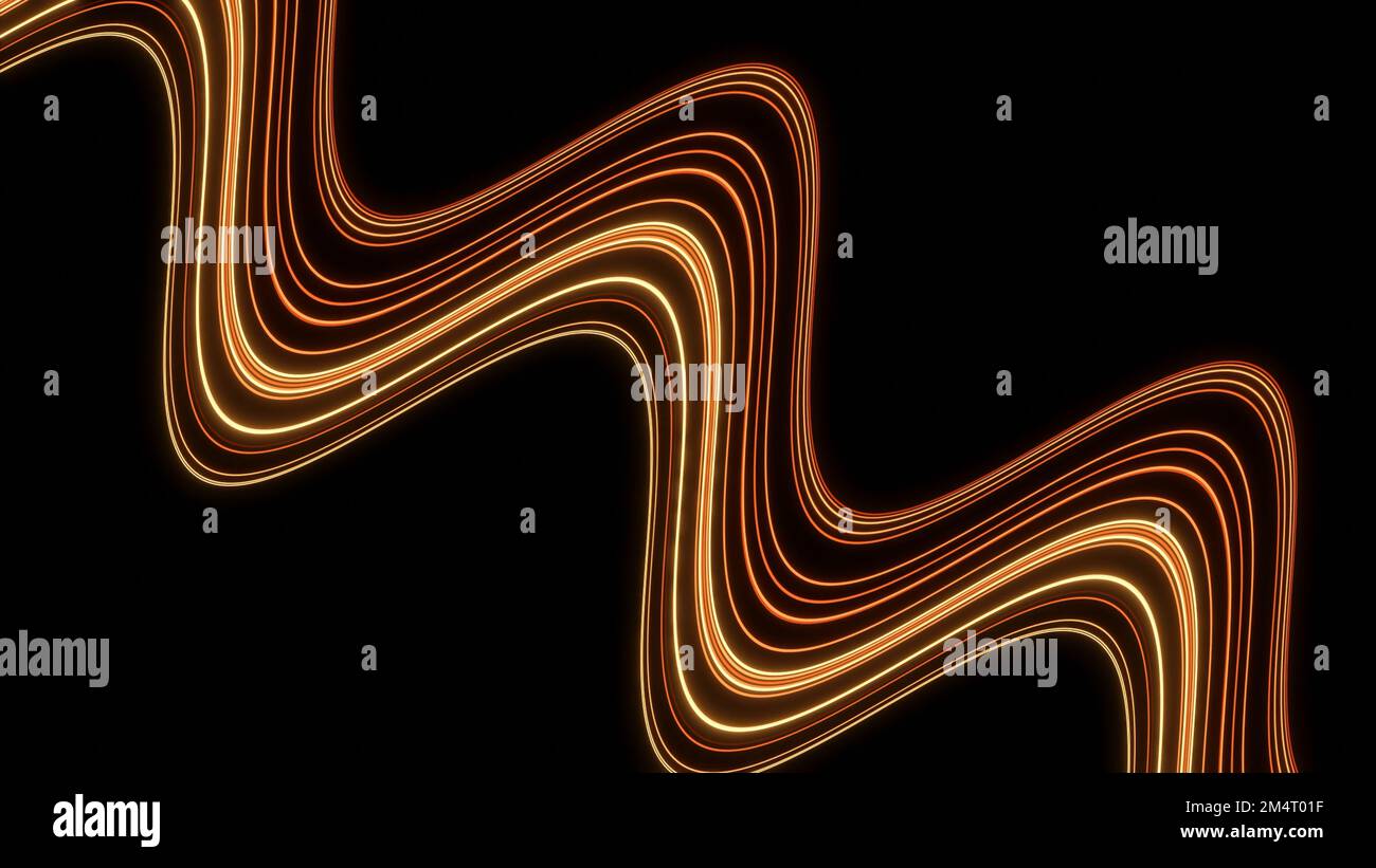 Wavy stripe with moving neon lines. Design. Wavy line moves diagonally ...