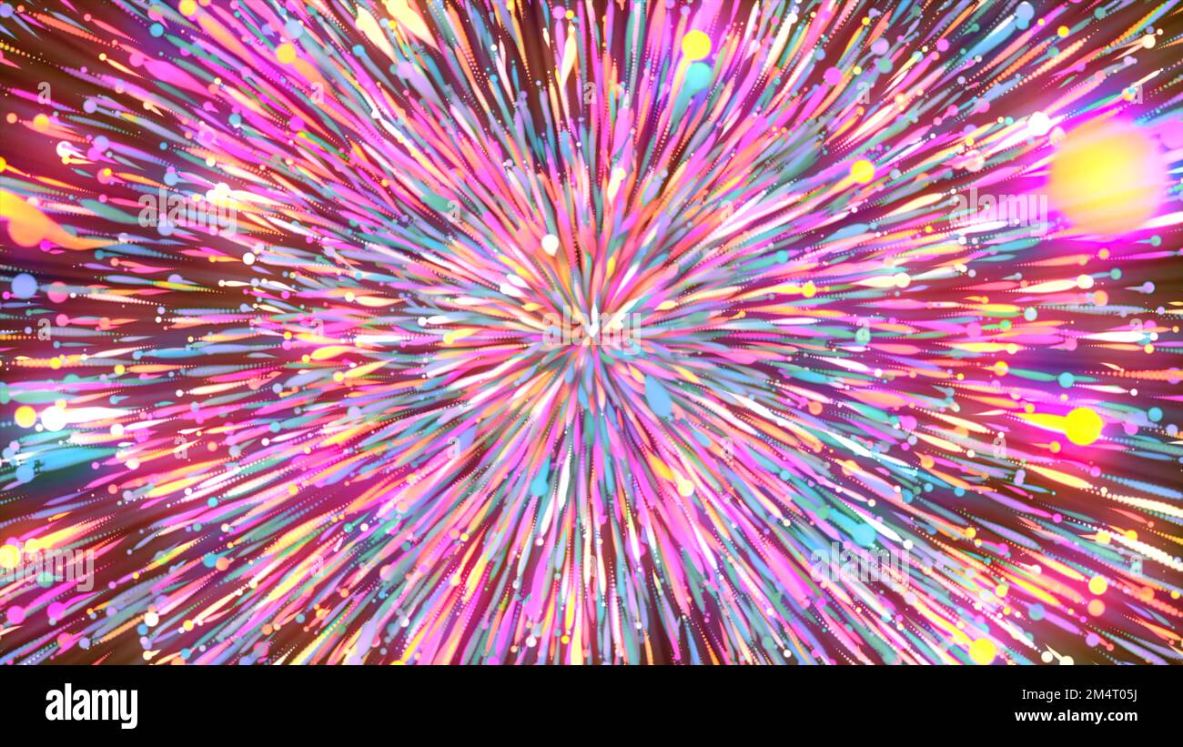 Colorful explosive flow with moving lines and particles. Motion ...