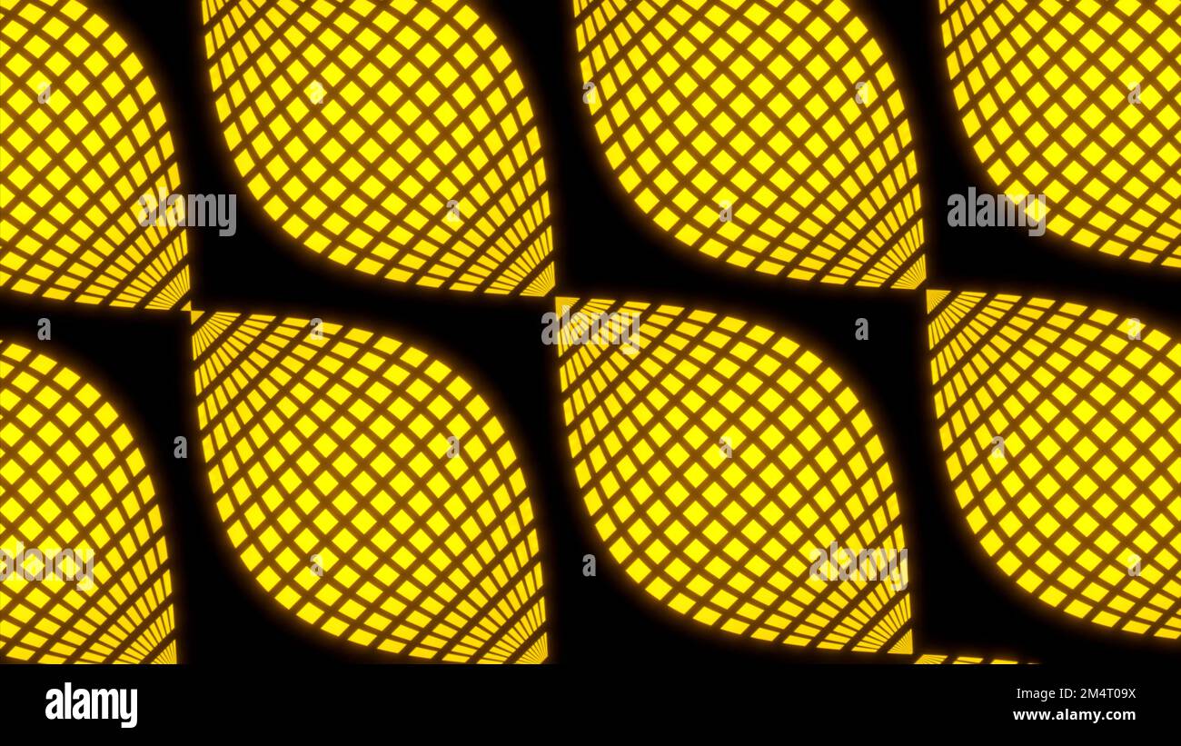 Bright black background. Design.Yellow and orange are large particles ...