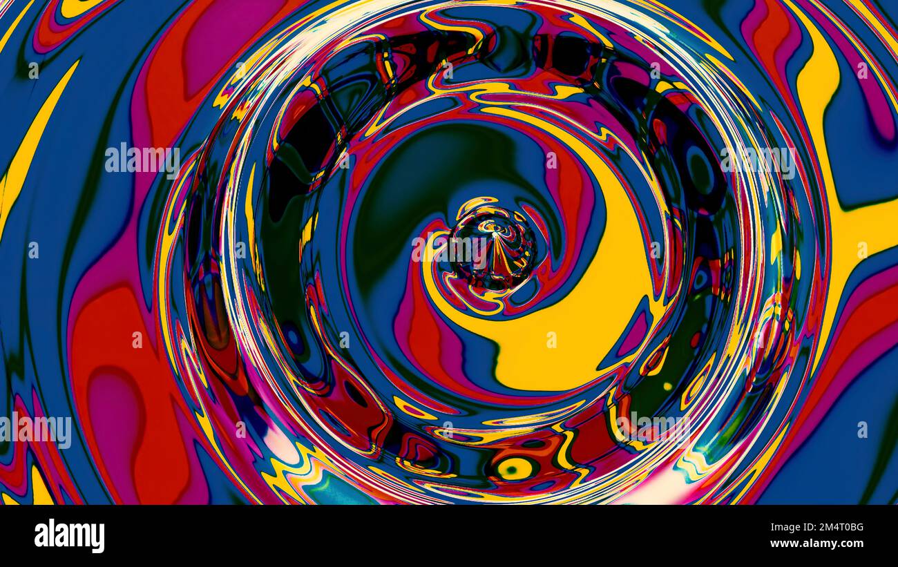 Colorful liquid moves in circular waves. Design. Acidic paints shimmer ...