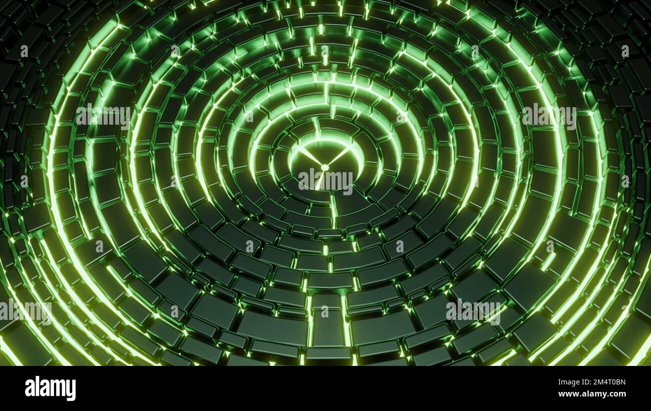 Rotating technological circles with neon lines. Design. Futuristic 3d ...