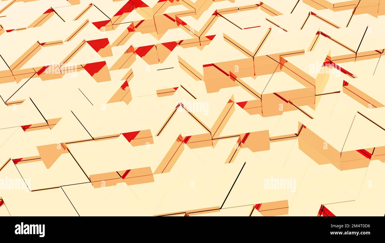 3D surface with moving triangles. Design. Triangles are pushed out by ...