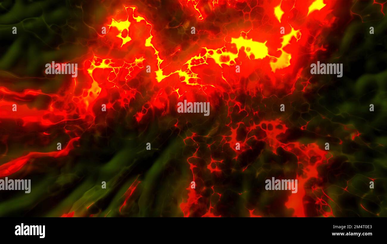 Movement in lava tunnel. Motion. Dizzying lava vortex with fire and ...