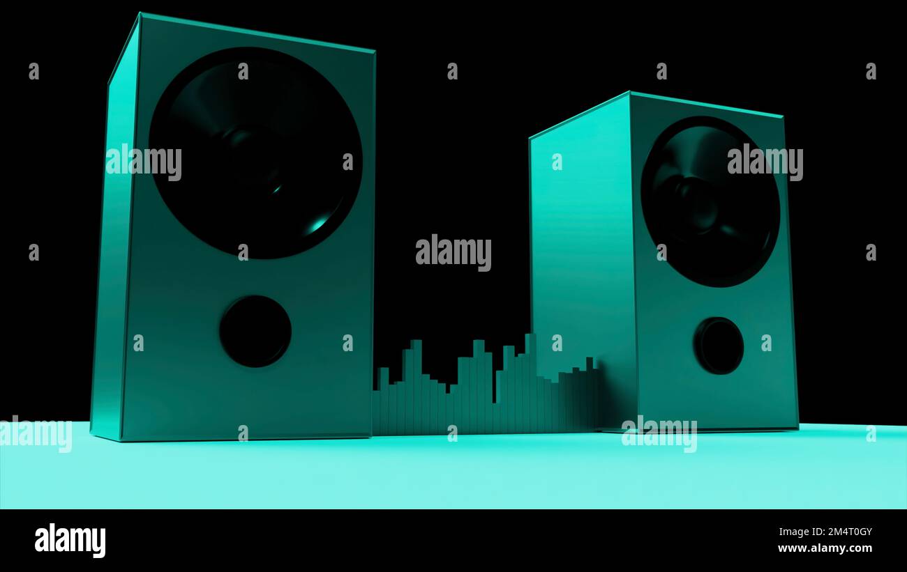 Purple and turquoise speakers. Design.Huge tape recorders playing music ...