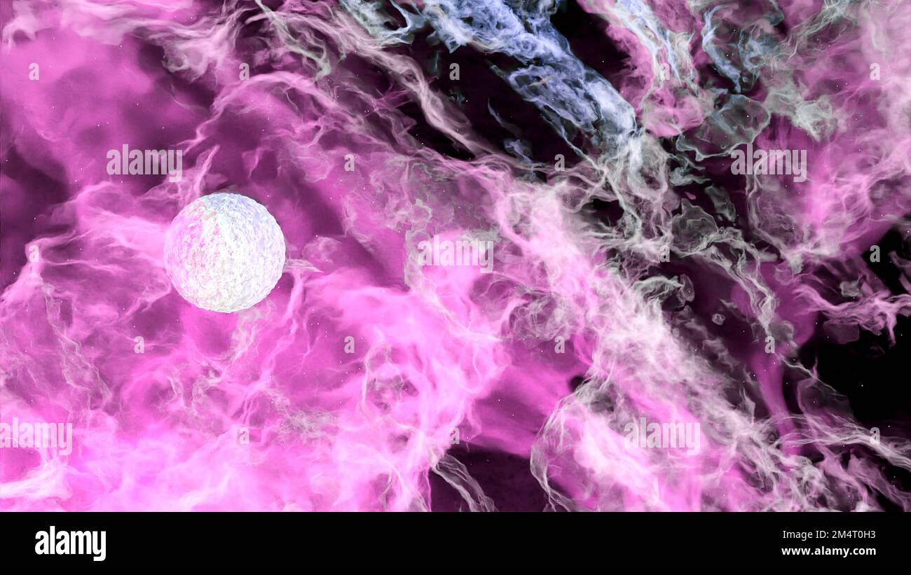 Flying in space through stars and gas cloud with cosmic nebulas. Design ...