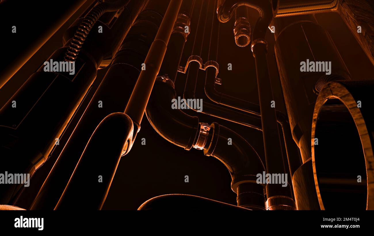 3D animation with pipe channel. Motion. Movement on sewer or industrial ...