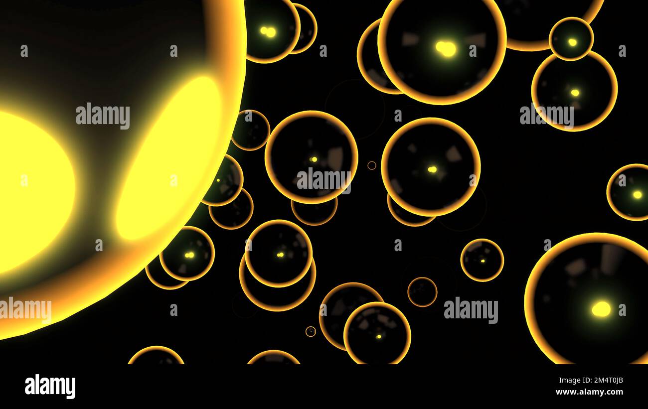 3d bubbles move in stream. Design. Large soap bubbles move in stream on ...