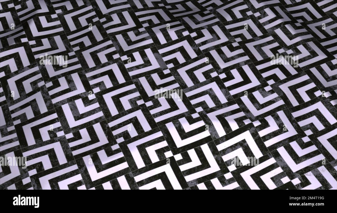 Patterned floor moves in waves. Motion. Tiled floor with geometric ...