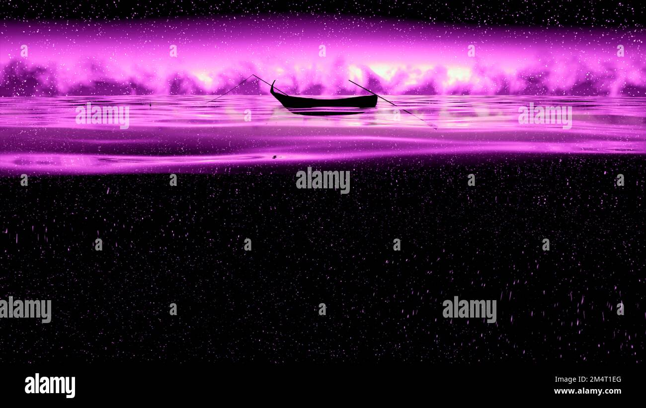 Bright landscape . Design. Purple and black background with a view of ...