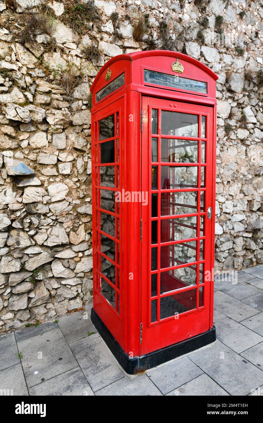 A classic English telephone booth on the streets of Gibraltar Stock ...