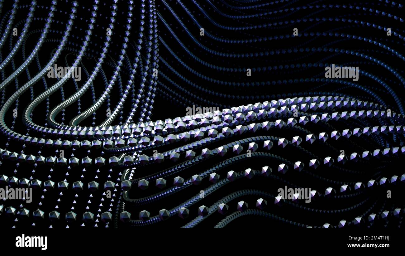 Abstract complex shape of small metal balls on a black background ...