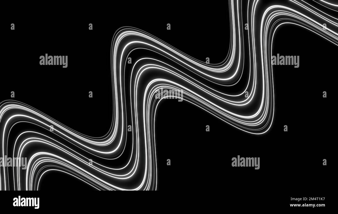 White wavy lines on a black background. Design.Twisted lines in ...