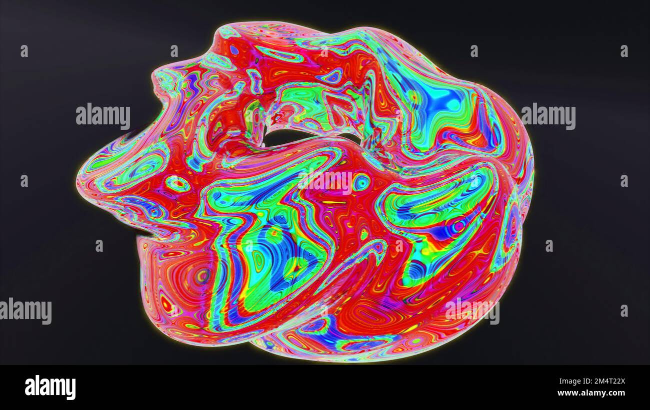 Liquid ring of acid colors. Design. Moving liquid in 3d circle with ...