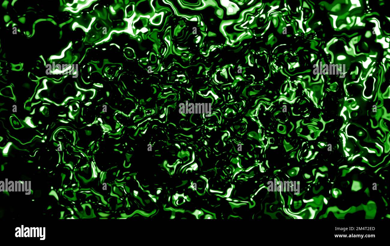 Endless movement of curved green texture of water on a black background ...